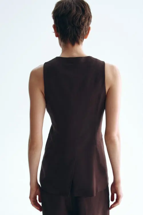H&m Long Waistcoat - Dark Brown