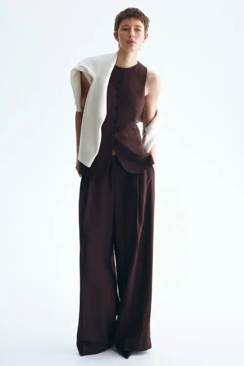H&m Long Waistcoat - Dark Brown
