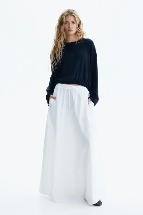 H&m Oversized Jersey Top With Ribbed Neckline And Elasticated Hem - Navy Blue
