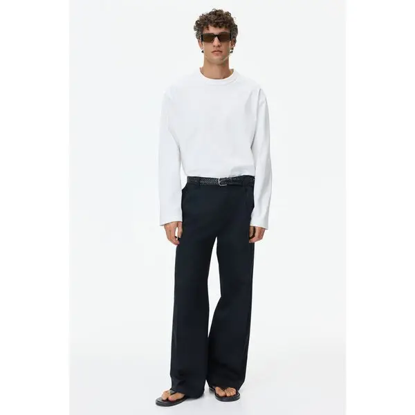H&M Loose Fit Linen-blend Wide-leg Trousers - Black