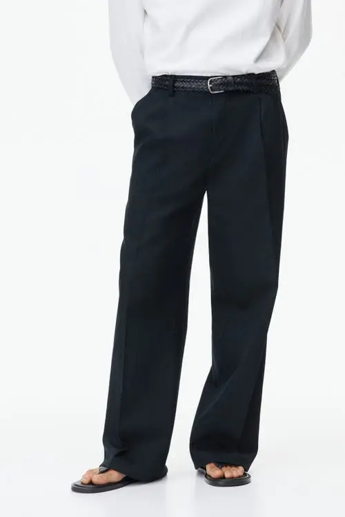 H&M Loose Fit Linen-blend Wide-leg Trousers