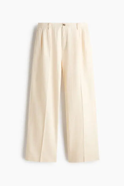 H&m Loose Fit Linen-blend Wide-leg Trousers - Cream