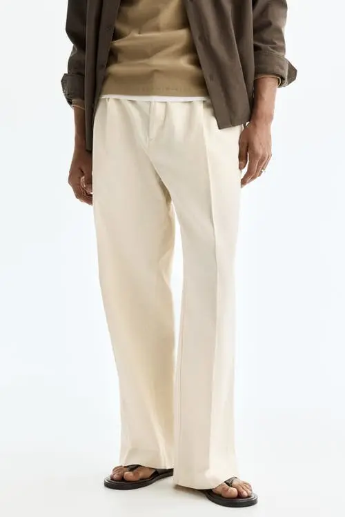 H&m Loose Fit Linen-blend Wide-leg Trousers - Cream