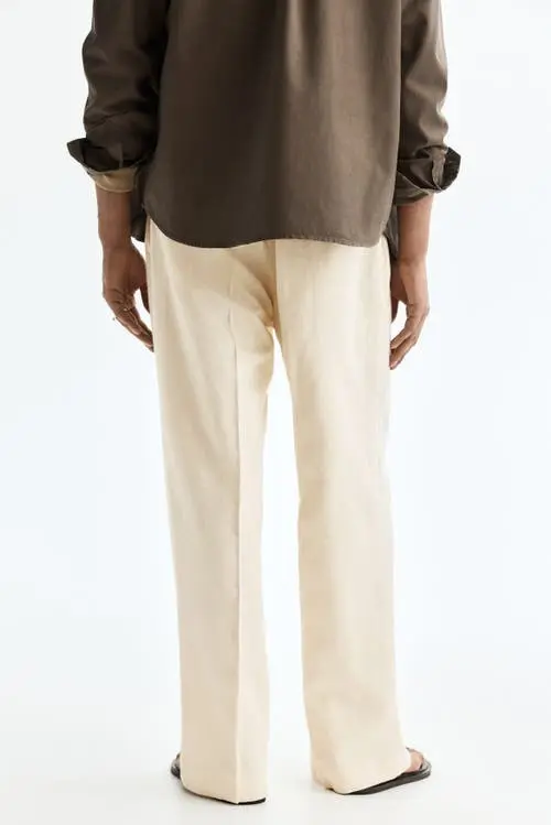 H&m Loose Fit Linen-blend Wide-leg Trousers - Cream