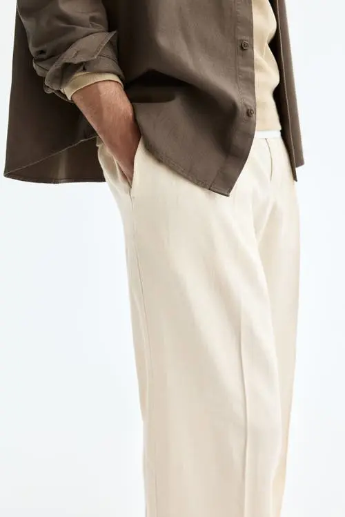 H&m Loose Fit Linen-blend Wide-leg Trousers - Cream