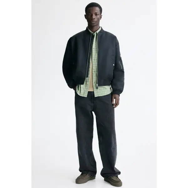 H&m Padded Nylon Bomber Jacket - Black