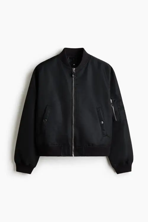 H&m Padded Nylon Bomber Jacket - Black