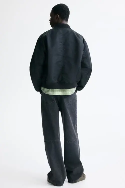 H&m Padded Nylon Bomber Jacket - Black