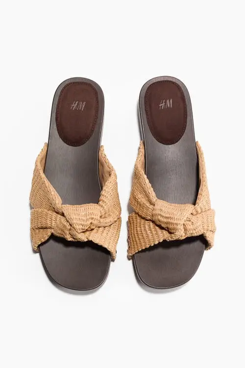 H&m Studded Wood-look Sole Sandals - Beige