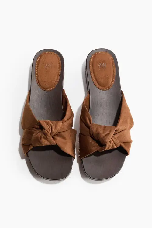 H&m Studded Wood-look Sole Sandals - Brown