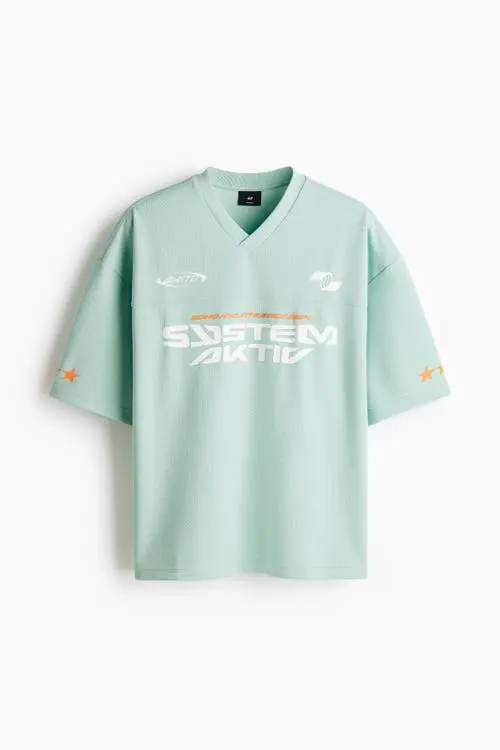H&m Oversized Fit Printed Mesh T-shirt - Mint Green/system