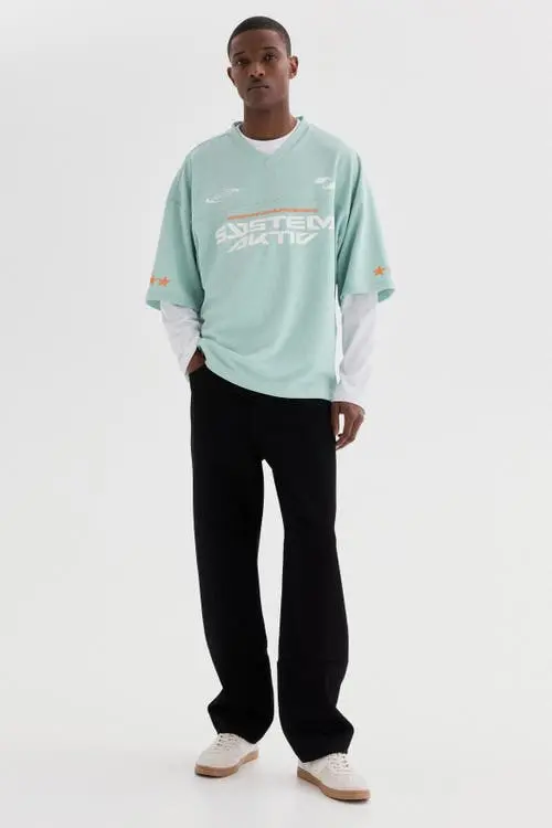 H&m Oversized Fit Printed Mesh T-shirt - Mint Green/system
