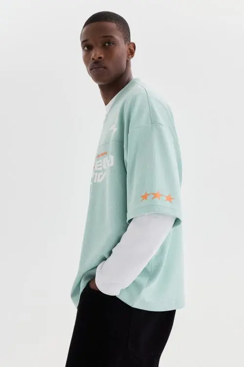 H&m Oversized Fit Printed Mesh T-shirt - Mint Green/system