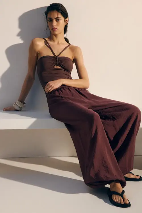H&m Padded-cup Swimsuit With Braided Straps And Cut-out Detail - Dark Brown