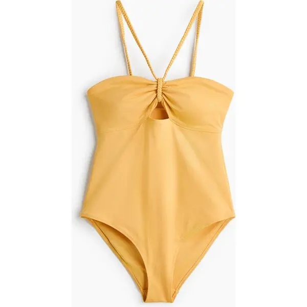 H&m Padded-cup Swimsuit With Braided Straps And Cut-out Detail - Yellow