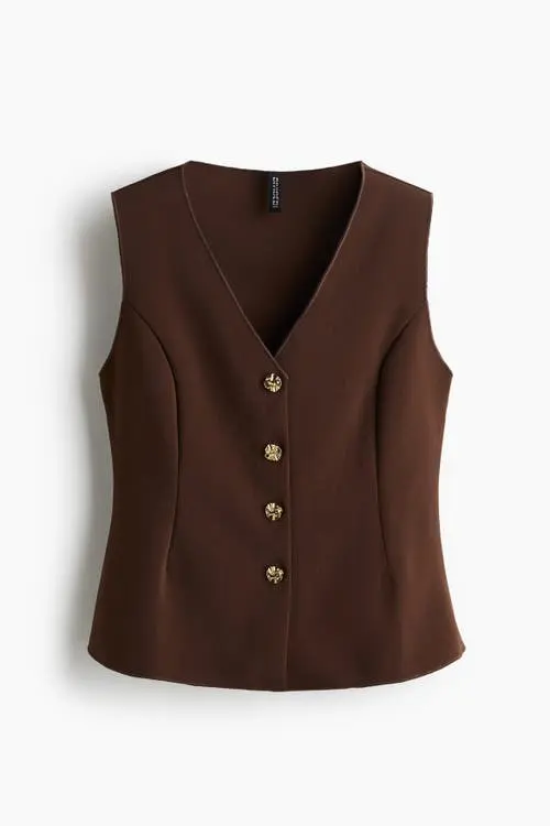 H&m Tailored Jersey Waistcoat With Hammered Metal Buttons - Dark Brown