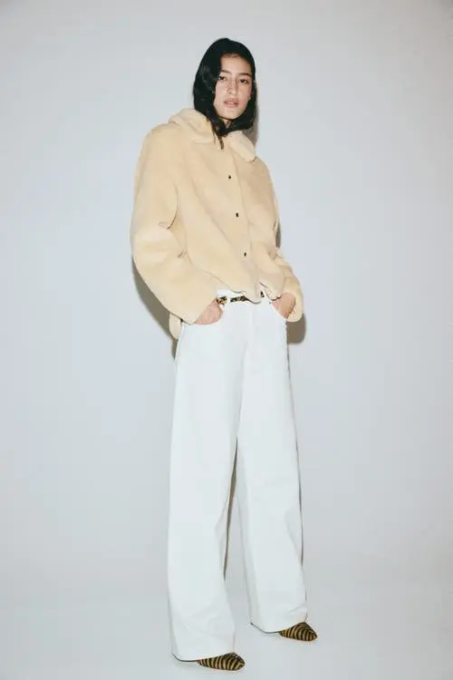 H&m Pile Jacket With Collar And Press-stud Closure