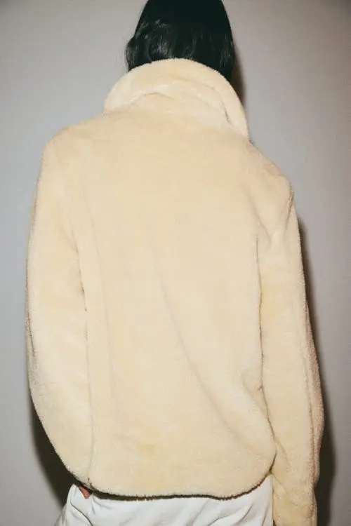 H&m Pile Jacket With Collar And Press-stud Closure