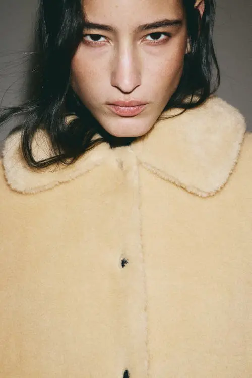 H&m Pile Jacket With Collar And Press-stud Closure