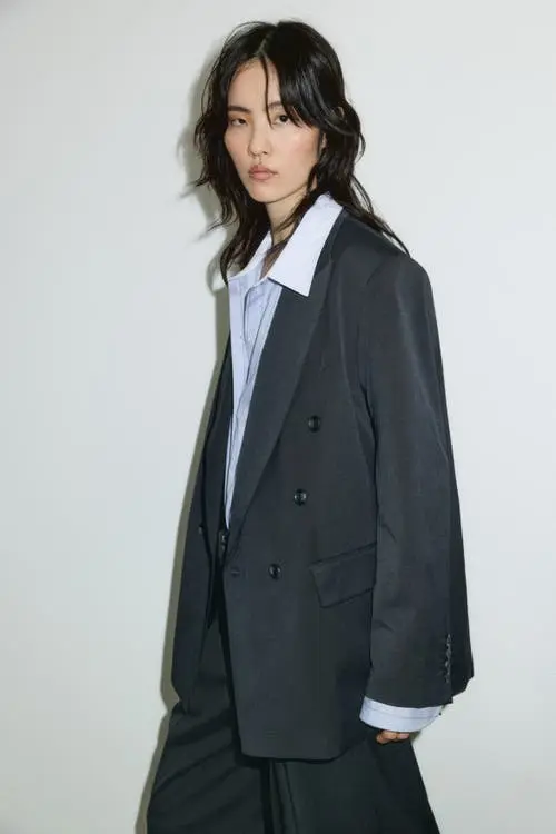 H&M Oversized Twill Blazer With Peak Lapels