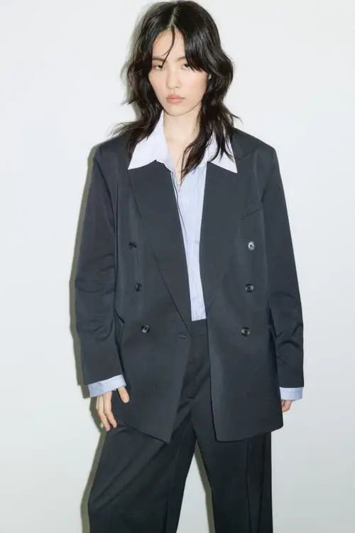 H&M Oversized Twill Blazer With Peak Lapels