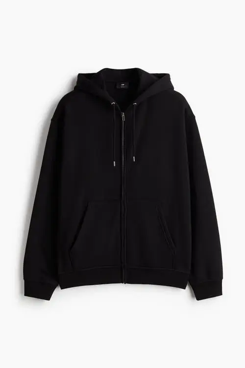 H&M Loose Fit Zip-through Hoodie - Black