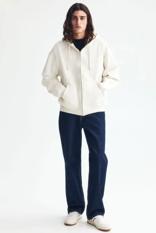 H&m Loose Fit Zip-through Hoodie - Cream