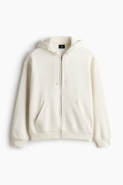 H&M Loose Fit Zip-through Hoodie - Cream
