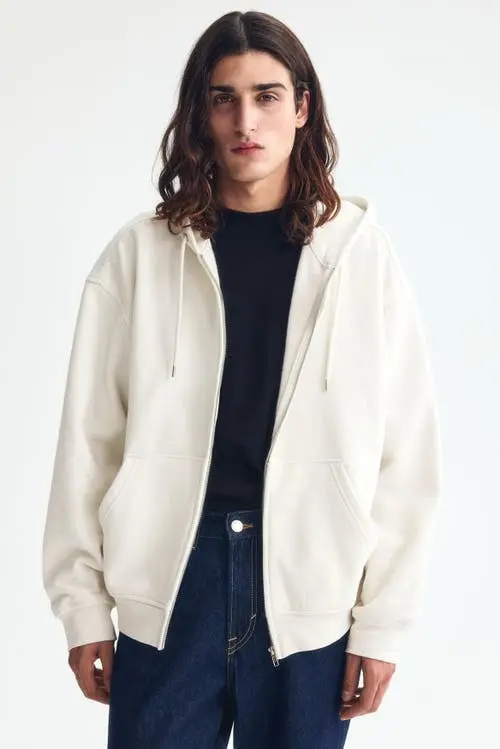 H&M Loose Fit Zip-through Hoodie - Cream