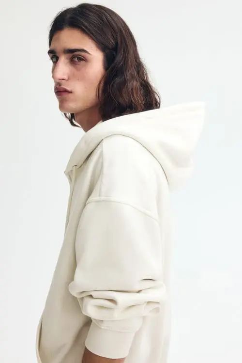 H&M Loose Fit Zip-through Hoodie - Cream
