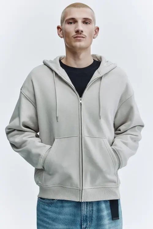 H&m Loose Fit Zip-through Hoodie - Light Gray