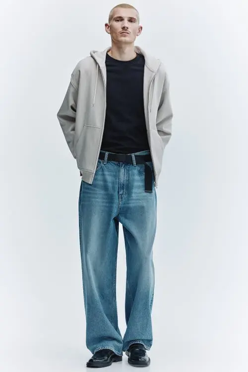 H&m Loose Fit Zip-through Hoodie - Light Gray