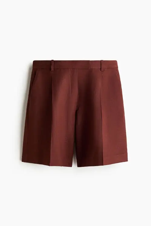 H&m Knee-length Pleated Bermuda Shorts - Rust Brown