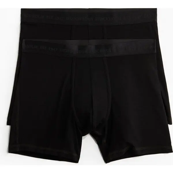 H&m 2-pack Mid-length Boxer Briefs With Lycra - Black
