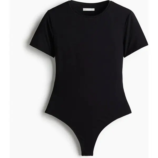 H&m Short-sleeved Microfibre Bodysuit - Black