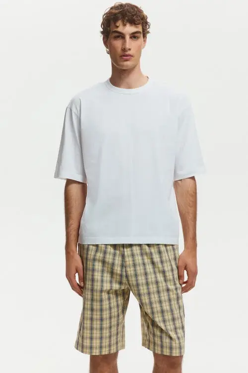 H&m 2-piece Cotton Loungewear Set - Light Yellow/ Checked