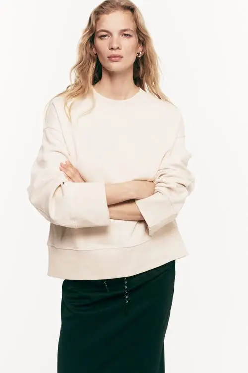 H&m Oversized Cotton Sweatshirt - Light Beige