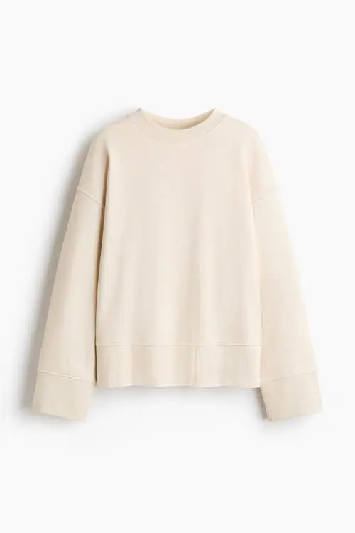H&m Oversized Cotton Sweatshirt - Light Beige