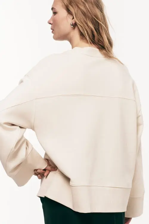 H&m Oversized Cotton Sweatshirt - Light Beige