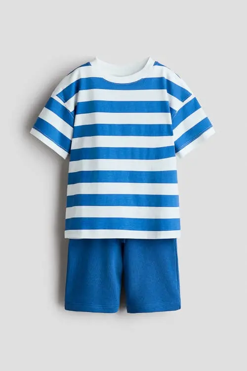 H&m 2-piece T-shirt And Shorts Set - Blue/striped