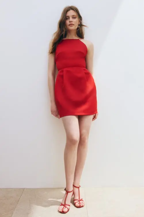 H&m Open-back Strappy Floral Print Mini Dress - Red
