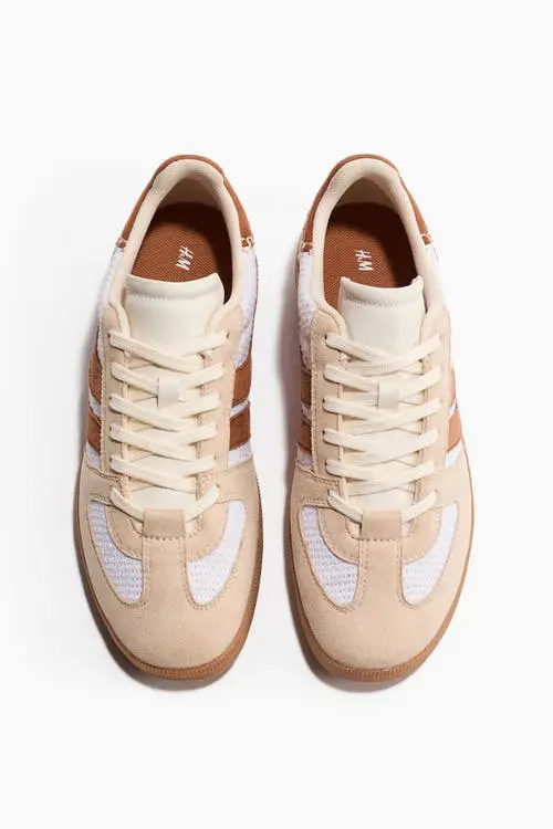 H&M Low Top Lace-up Sneakers - Beige/white