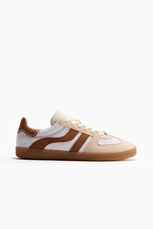 H&M Low Top Lace-up Sneakers - Beige/white
