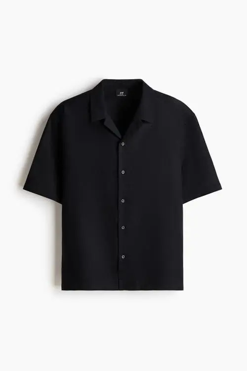 H&m Relaxed Fit Linen-blend Resort Shirt - Black