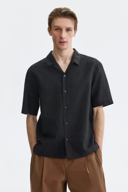 H&m Relaxed Fit Linen-blend Resort Shirt - Black