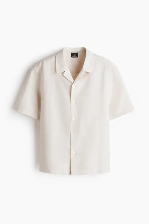 H&M Relaxed Fit Linen-blend Resort Shirt - Light Beige