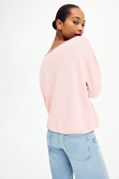 H&M Off-the-shoulder Fine Knit Jumper - Light Pink