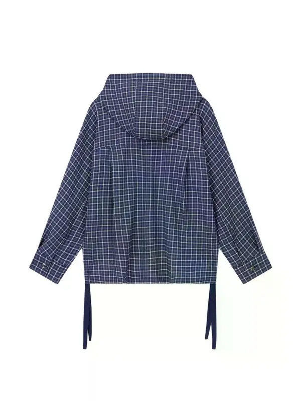 STUDIO TOMBOY Checked Seersucker Drawstring Hem Hoodie - Blue