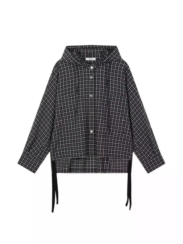 STUDIO TOMBOY Check-pattern Hooded Shirt With Drawstring And Tie-fastening Side Slits