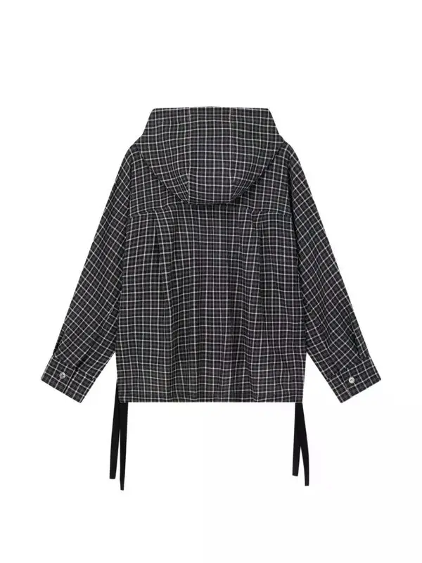 STUDIO TOMBOY Check-pattern Hooded Shirt With Drawstring And Tie-fastening Side Slits